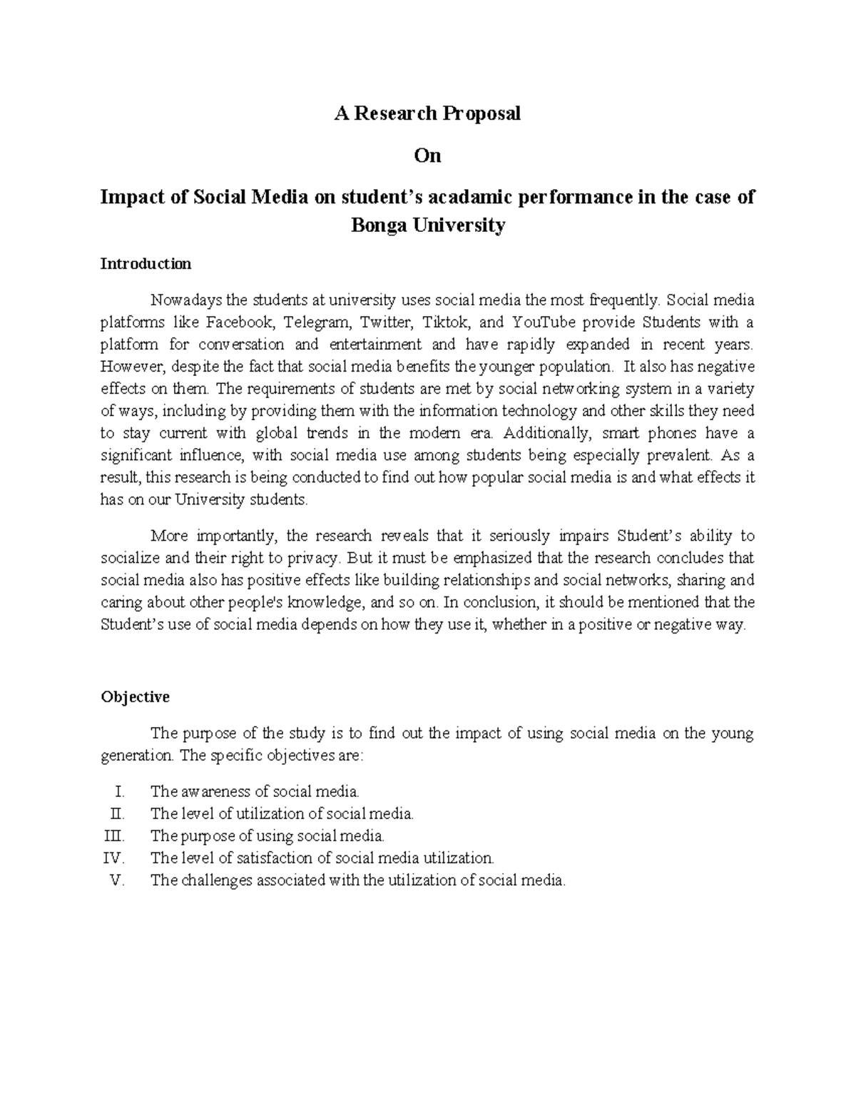 Research Proposal: Impact of Social Media on Student Performance at ...