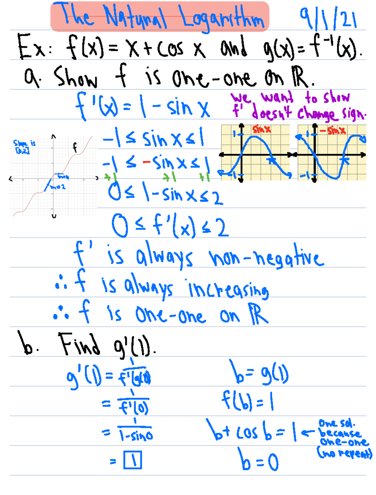 The Natural Logarithm Lesson 6.2 - The Natural Logarithm 9 1 21 Ex fix ...
