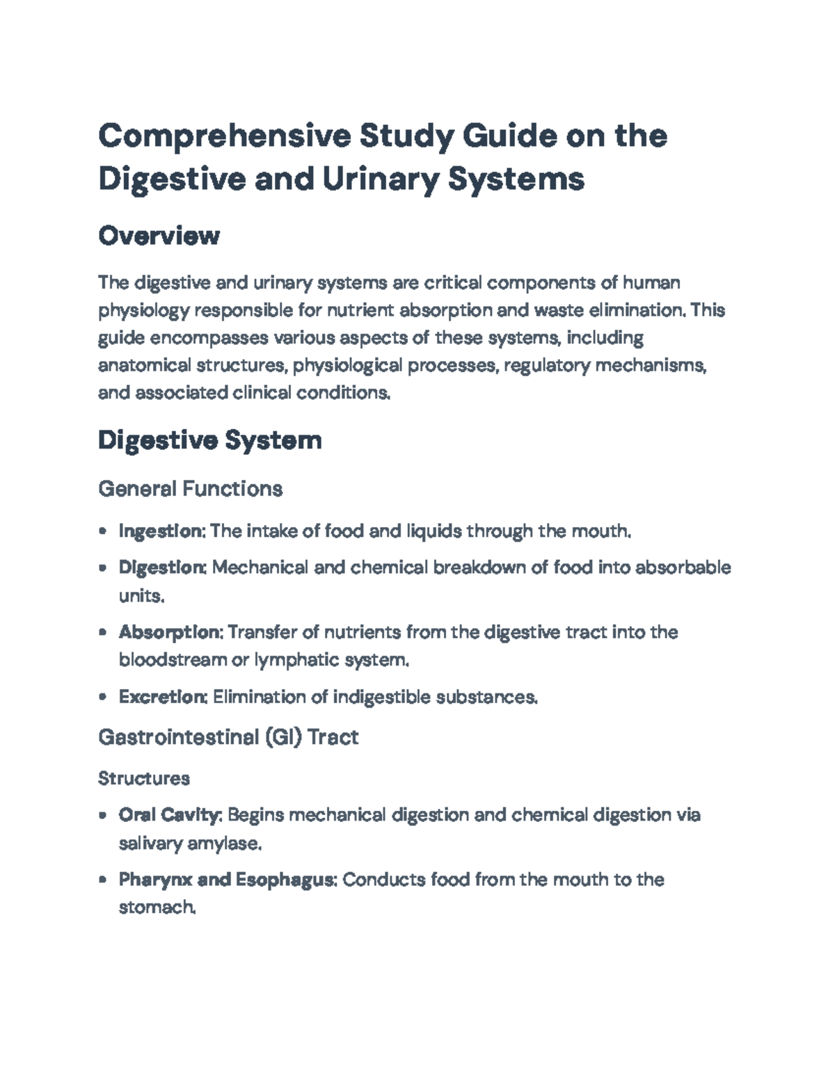 Comprehensive Study Guide: Digestive & Urinary Systems (BIO 101) - Studocu