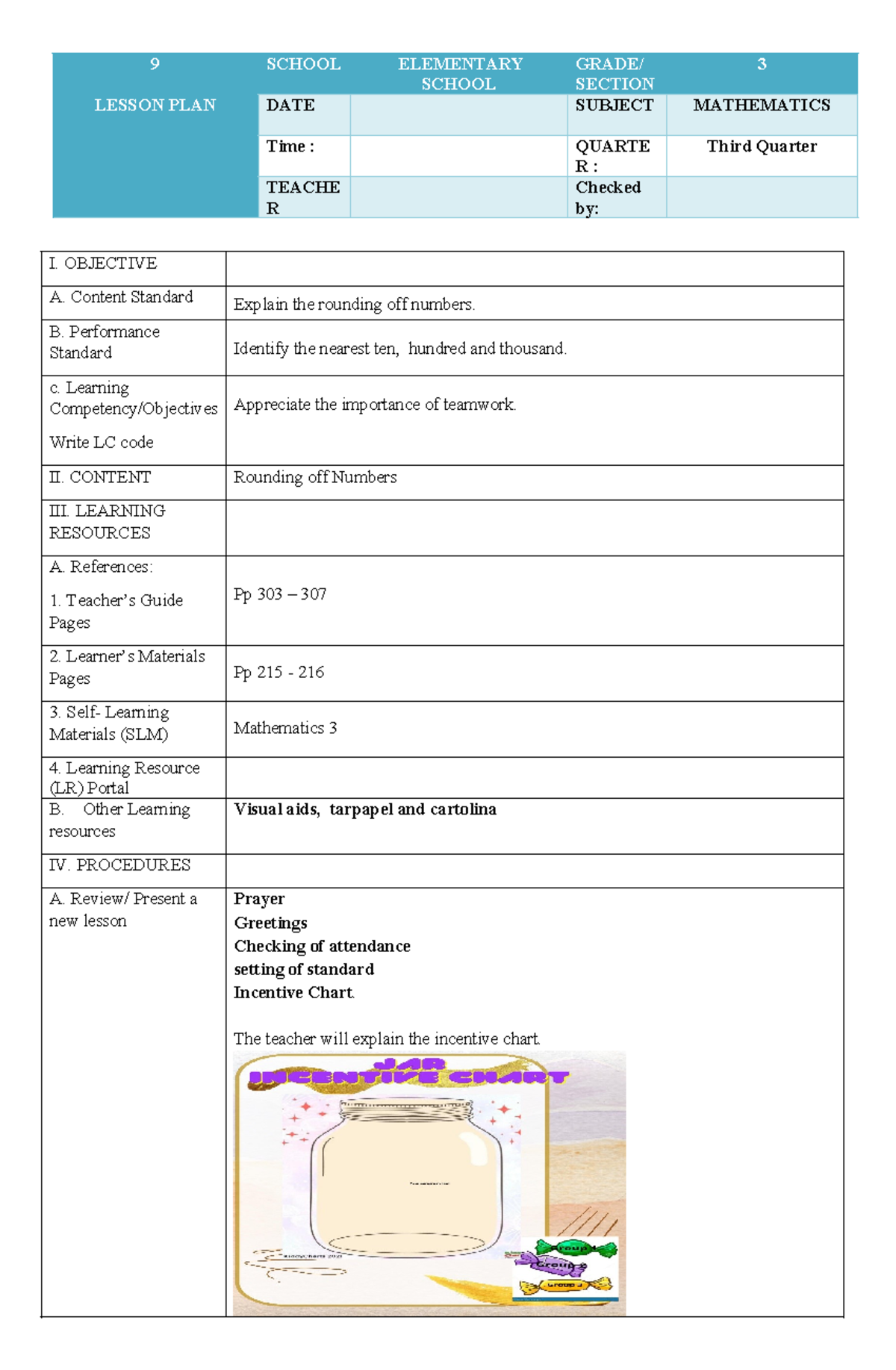 Sample-COT - Grade 3 Mathematics Lesson Plan on Rounding Numbers - Studocu
