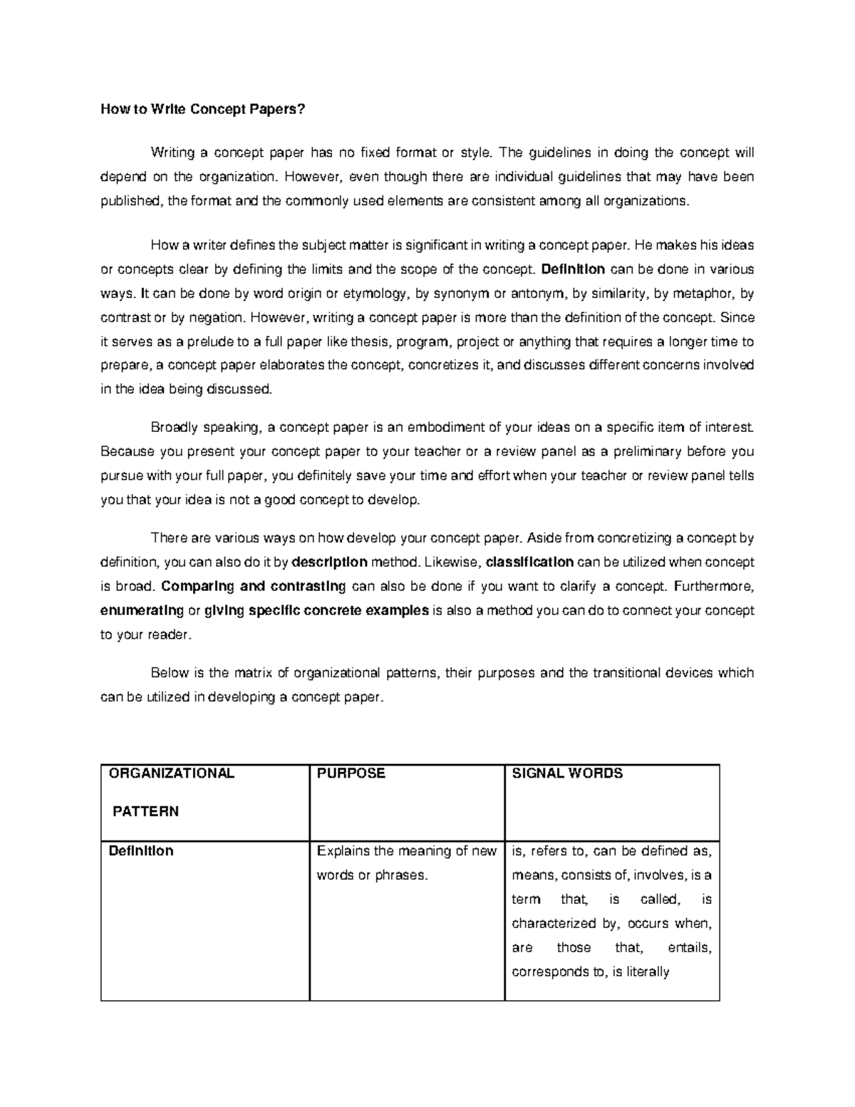 Week 12 Day 2 Lecture: Writing Effective Concept Papers - Studocu