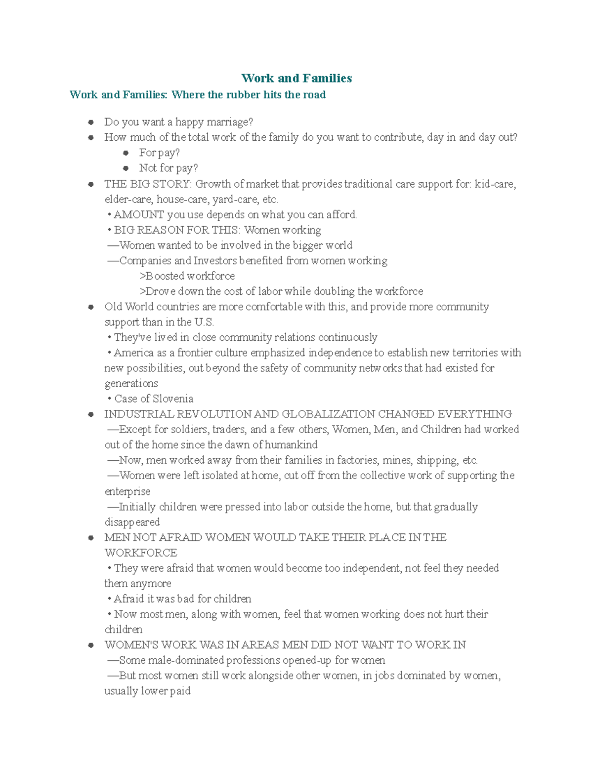 SOC 231 Lecture Notes: Work and Families Insights - Studocu