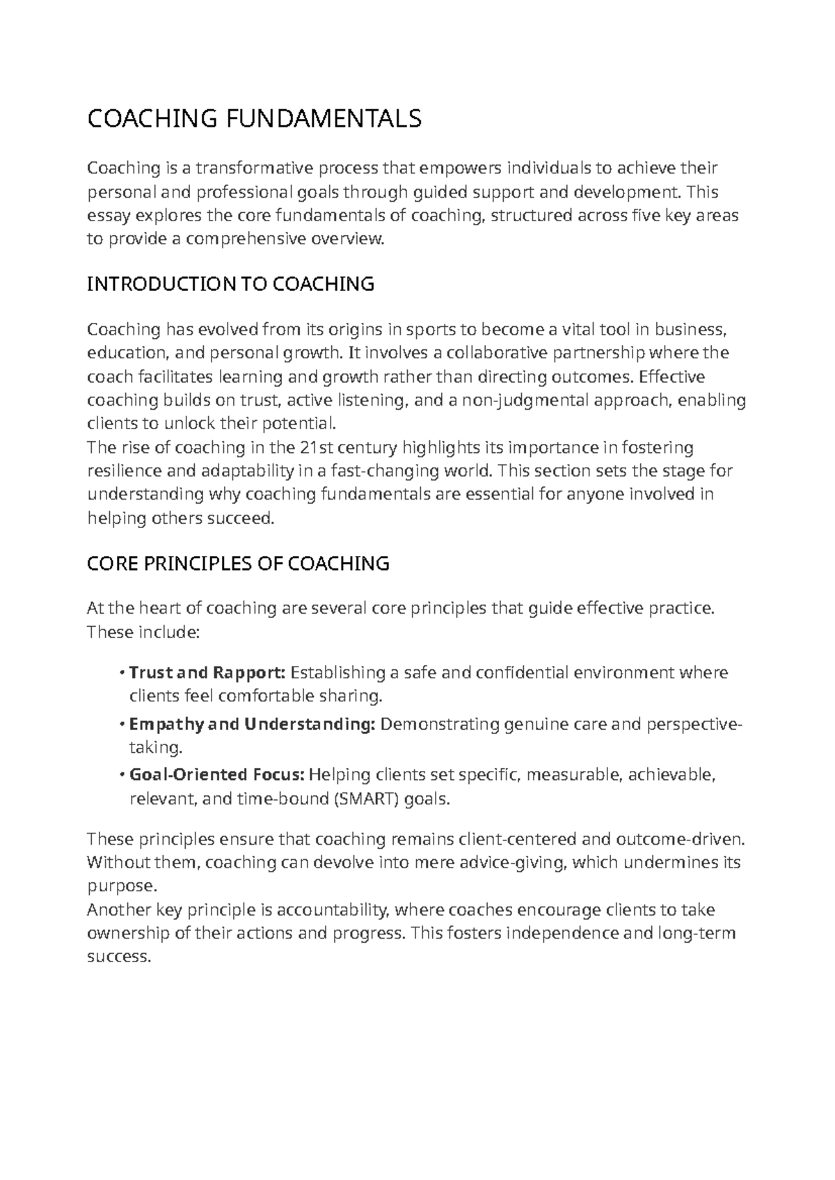 COACHING 101: Core Principles & Fundamentals of Coaching - Studocu