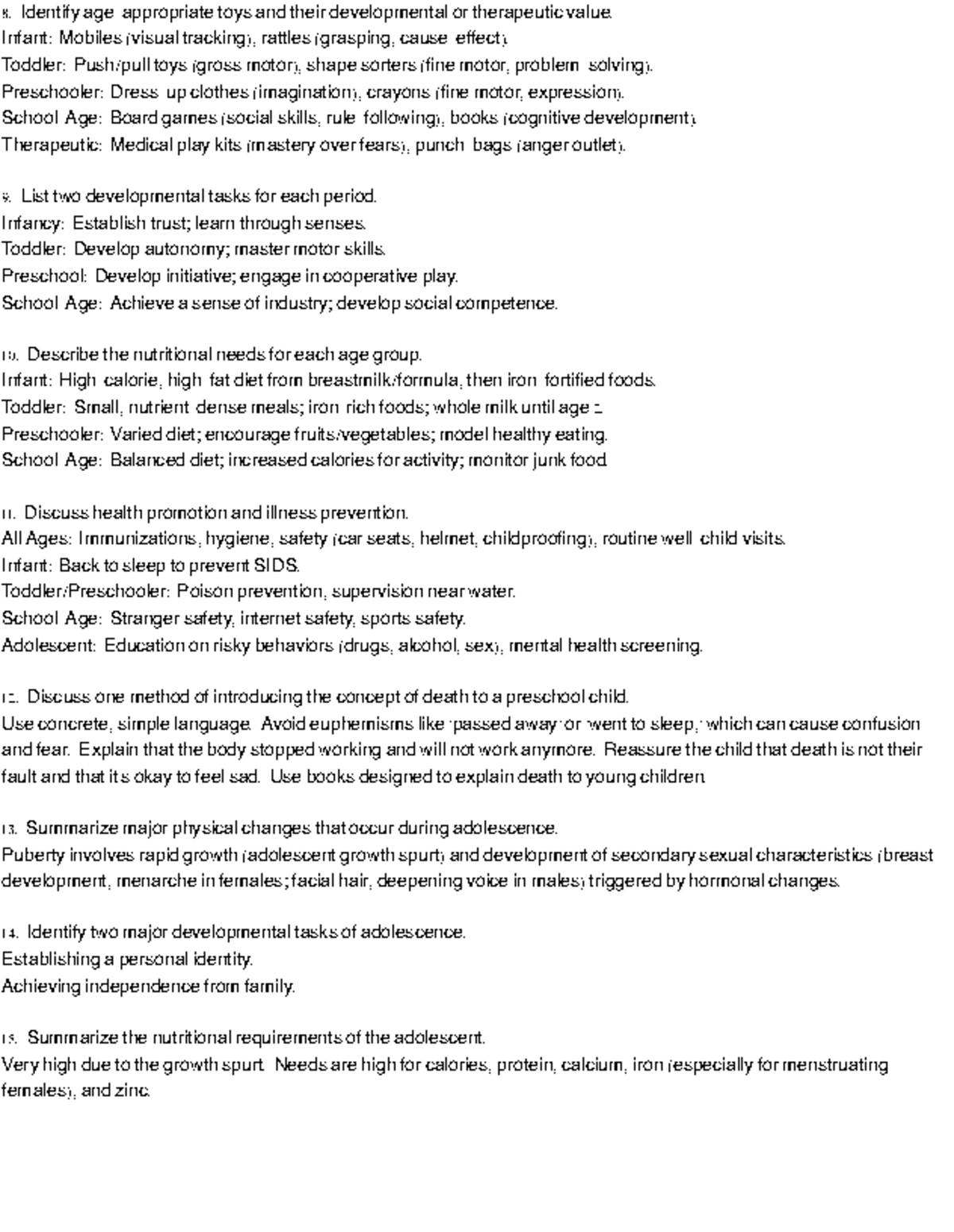 Pediatrics Objectives 8-15: Developmental Insights and Nutritional ...