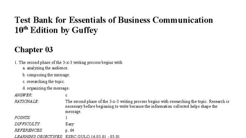 Test Bank for Essentials of Business Communication 10th Ed. Guffey ...