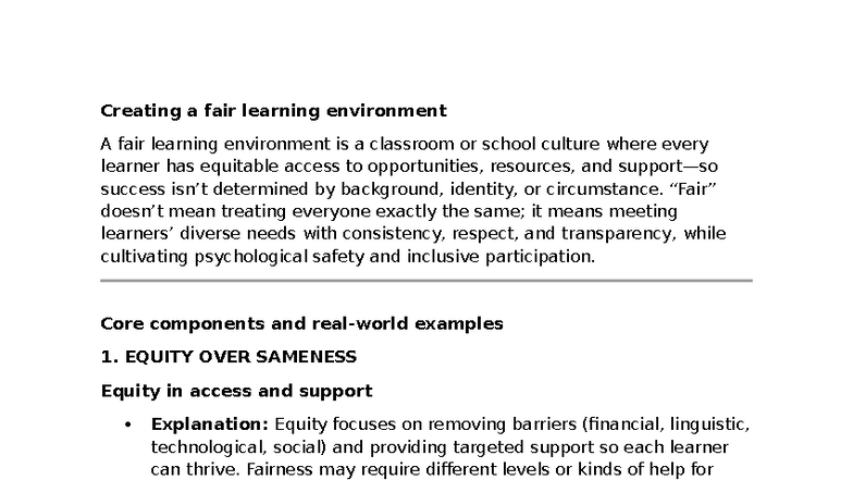 Creating a Fair Learning Environment: Strategies for Equity and ...
