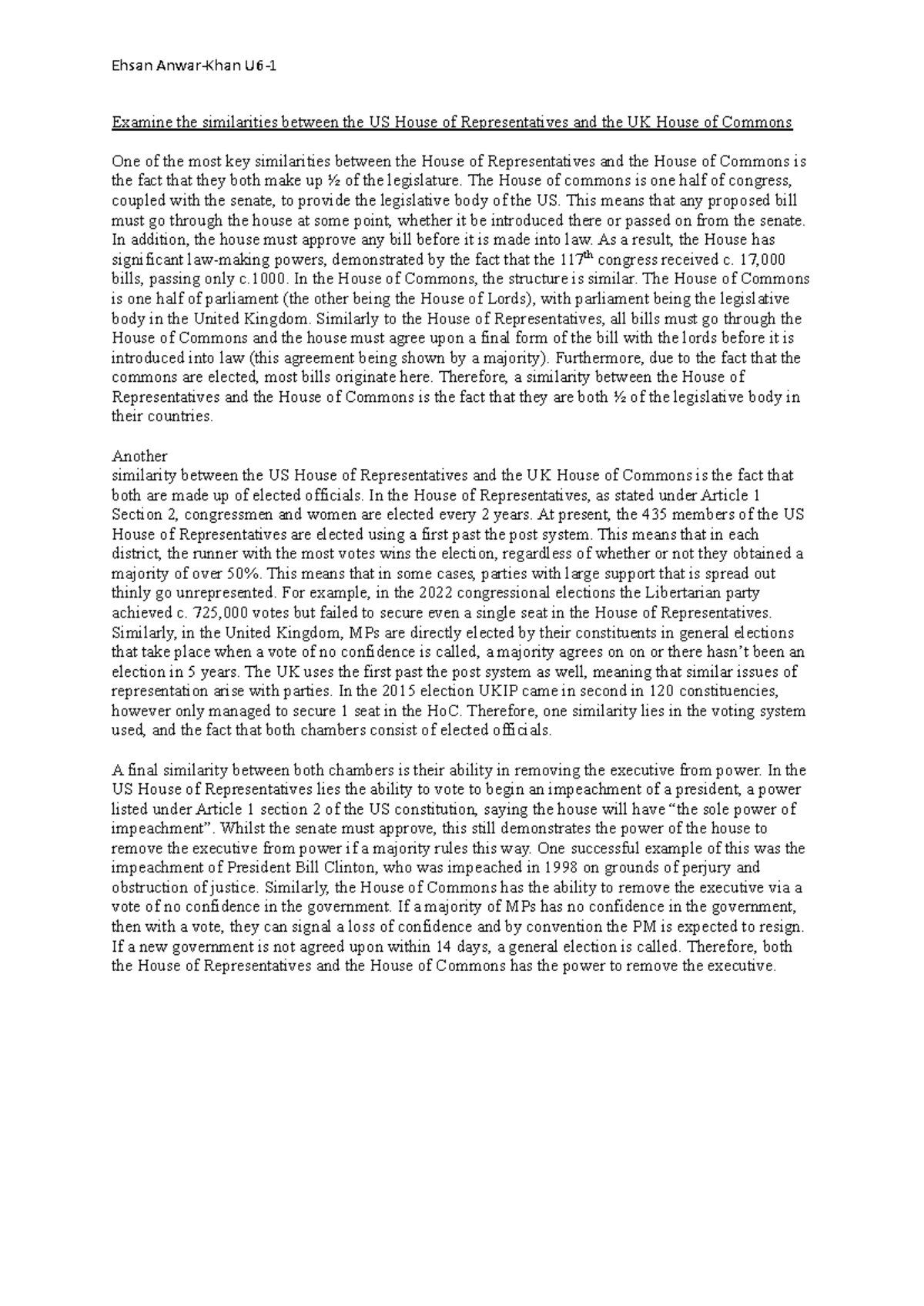 US House vs UK House: Key Similarities Explained (12 Marker) - Studocu