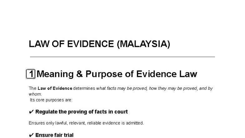 LAW OF EVIDENCE (MALAYSIA) - Purpose, Principles, and Key Concepts ...
