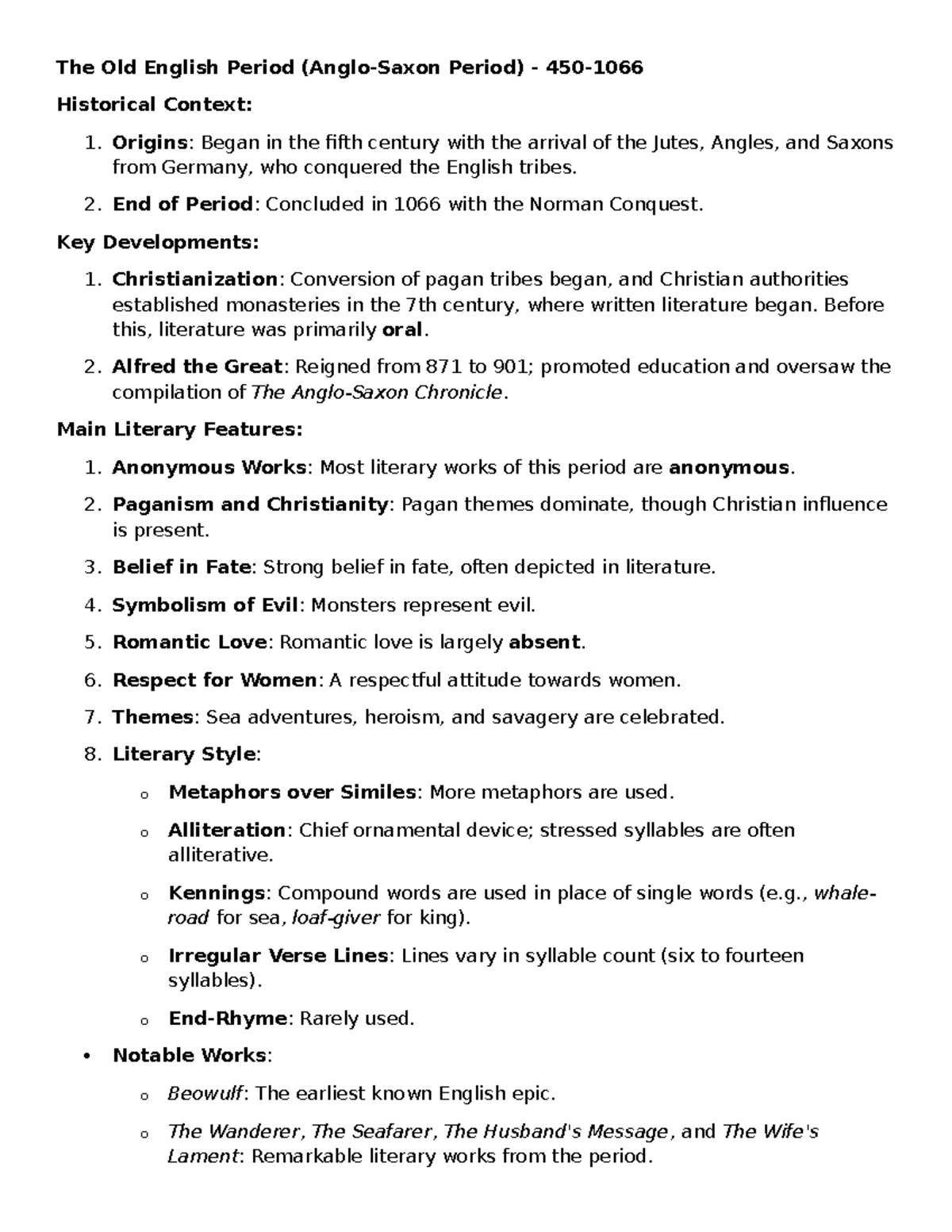 The Old English Period - Origins: Began in the fifth century with the ...