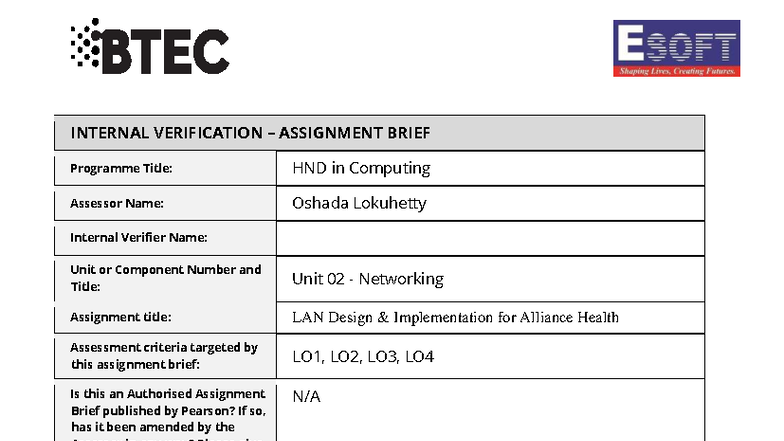 HND in Computing: Unit 02 Networking - LAN Design Implementation Assignment - Studocu