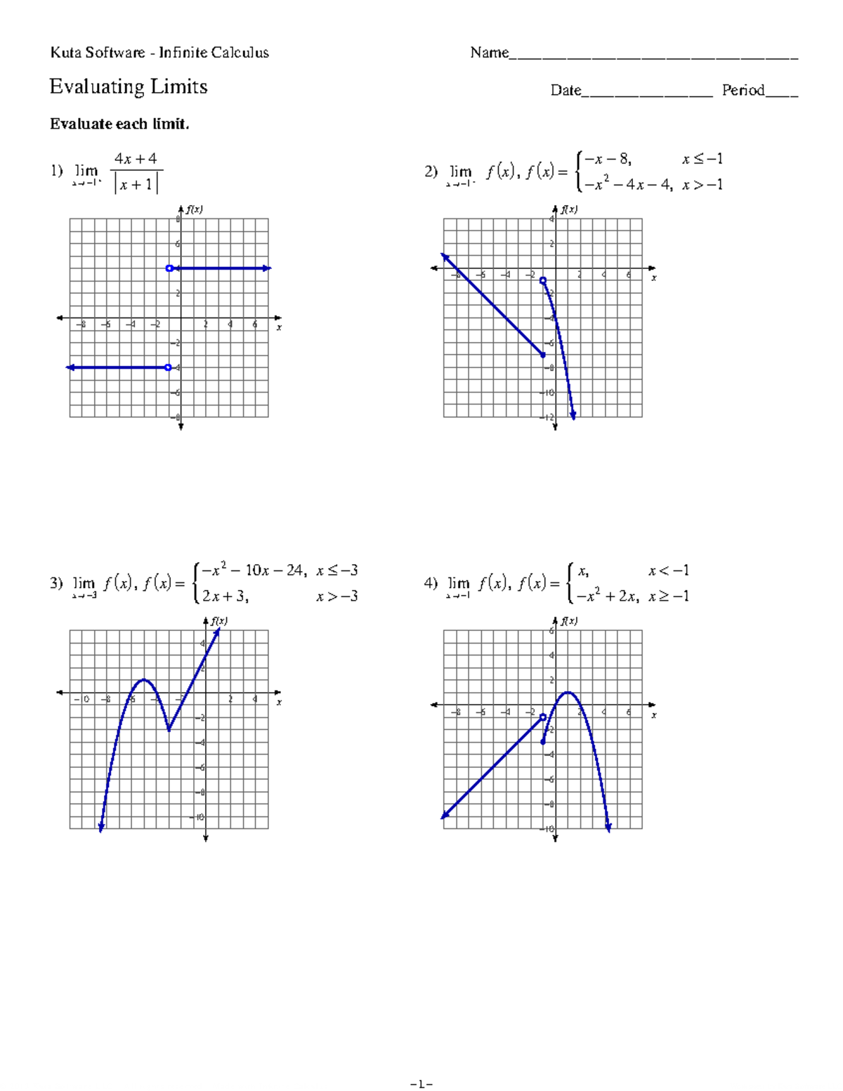 Kuta Software Infinite Calculus Worksheet: Evaluating Limits at ...