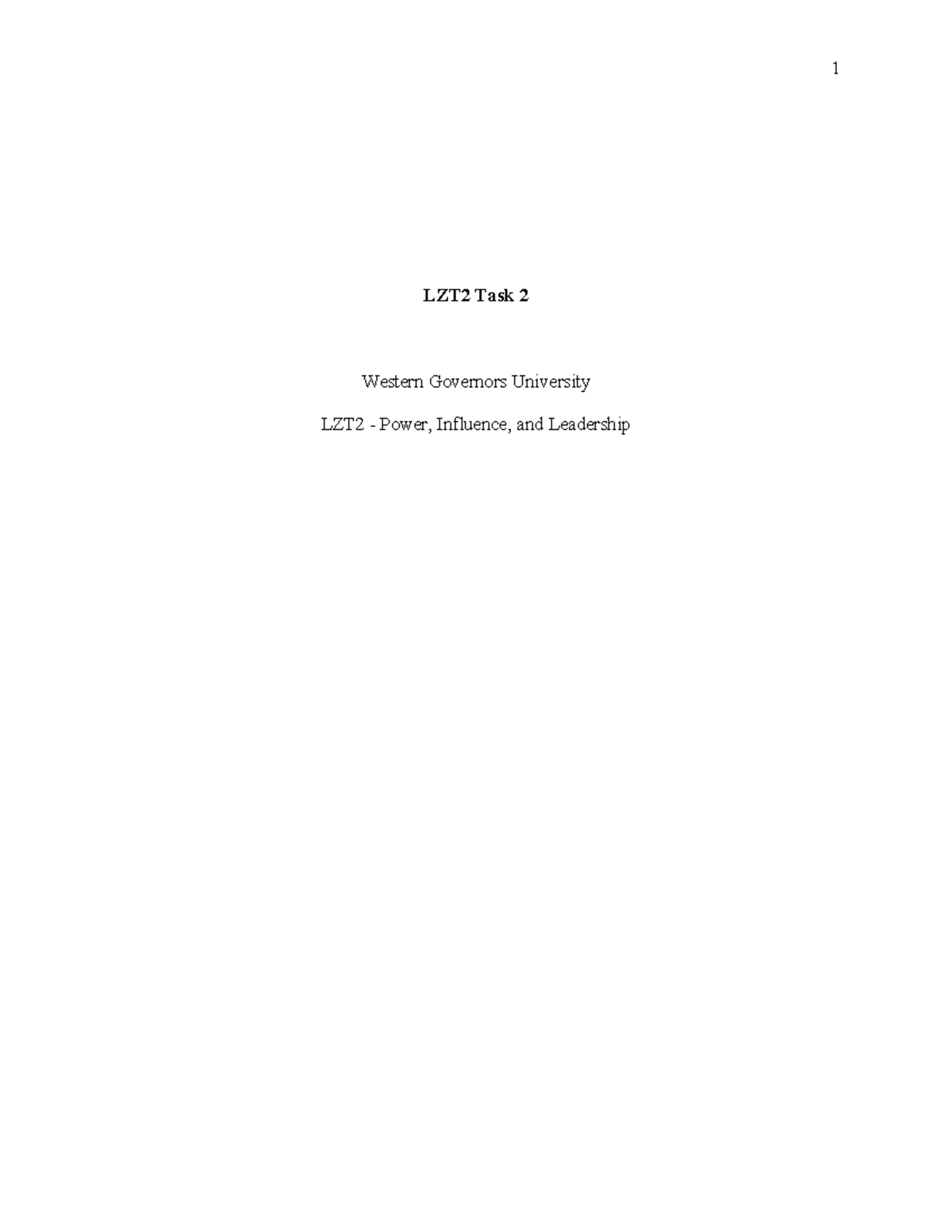 LZT2 Task 2: Strategies for Power, Influence, and Leadership - Studocu