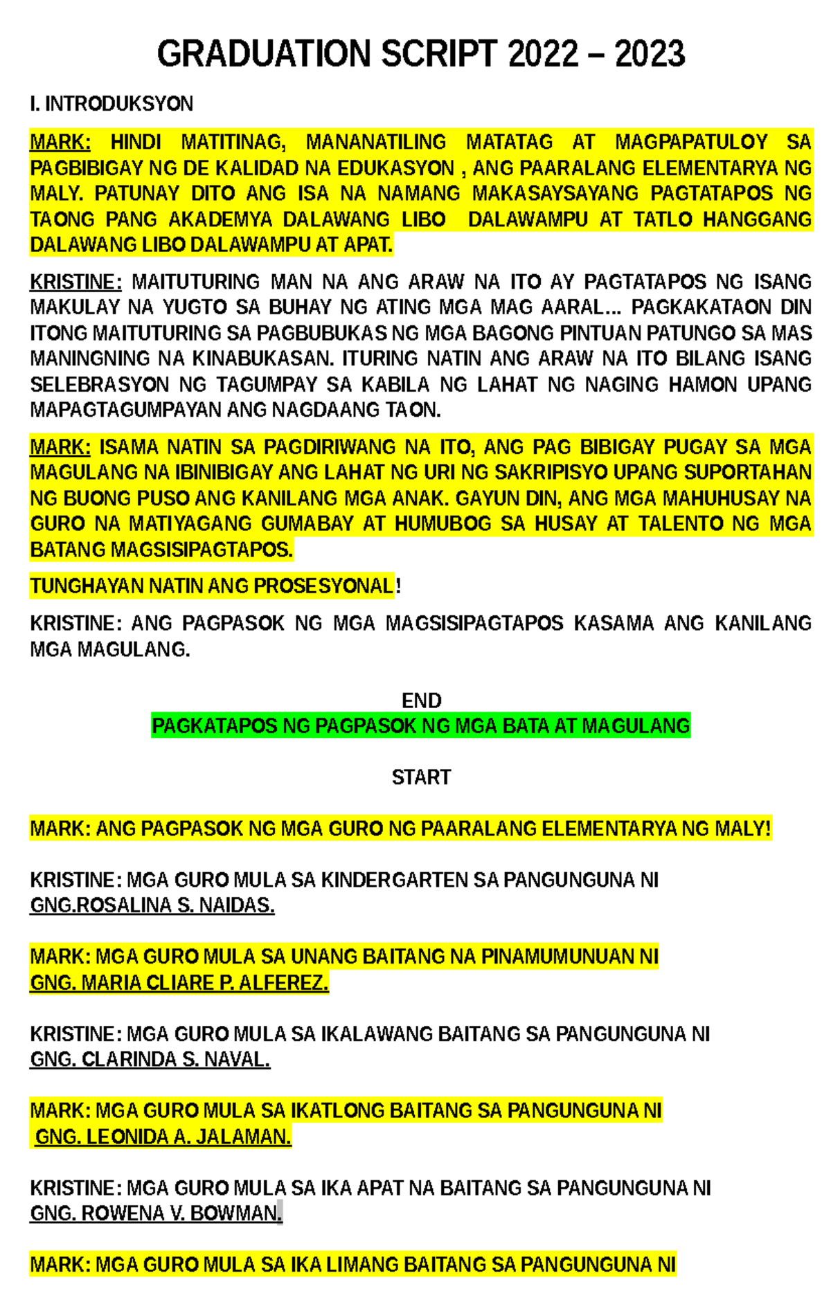 Graduation Script for School Year 2022-2023 - Studocu