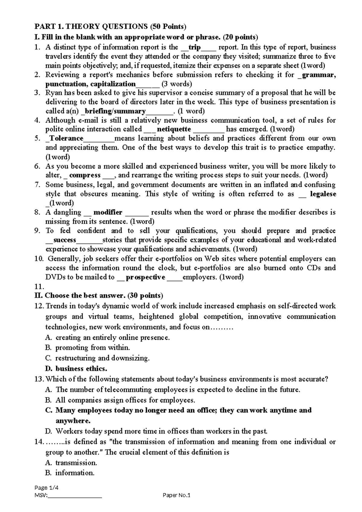 CK ESP121.1 Mock Exam: Theory Questions & Report Writing Guide - Studocu
