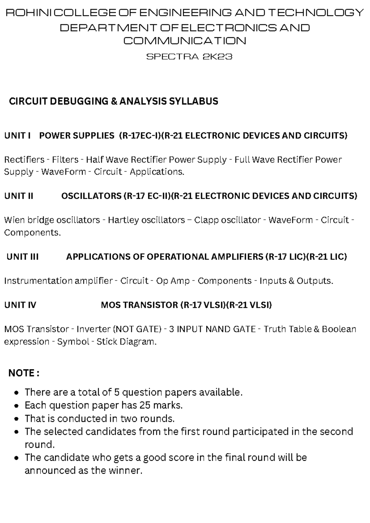 Circuit Debugging & Analysis Syllabus - ECE 2K23 - Studocu