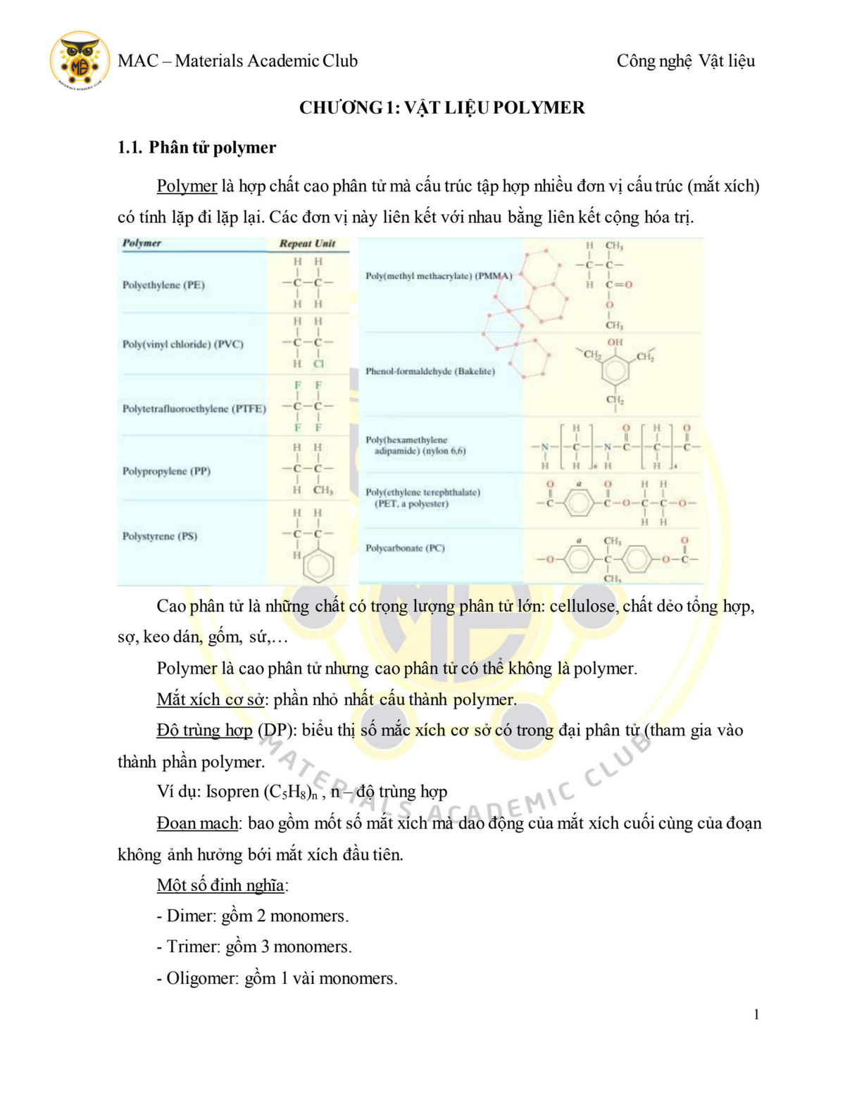 MAC Materials Academic Club: Ôn Tập Công Nghệ Vật Liệu - Studocu