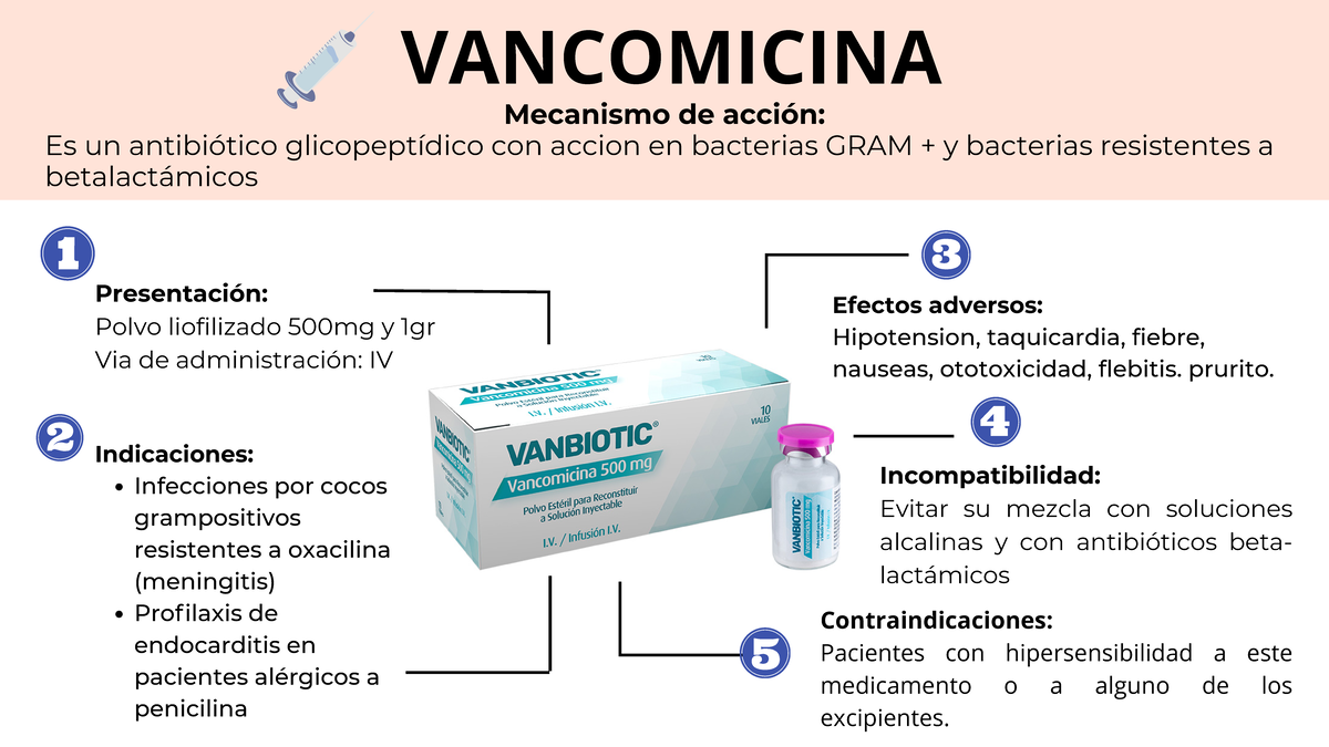 Vancomicina - FICHA FARMACOLOGICA - Presentación: Polvo liofilizado 500mg y 1gr Via de - Studocu