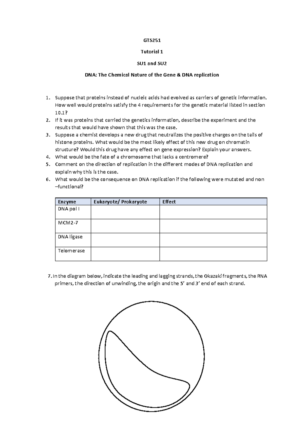Tutorial 1 Random questions - GTS Tutorial 1 SU1 and SU DNA: The ...
