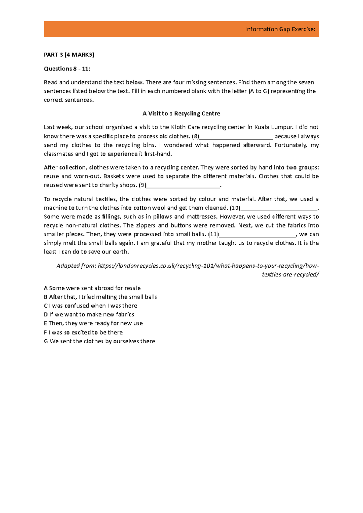W7S1 - Information Gap Exercise: Missing Sentences Analysis - Studocu