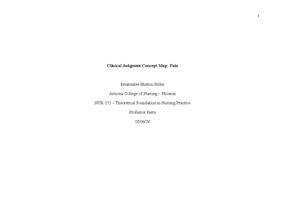 NUR 215 Clinical Judgment Concept Map: Pain Management Strategies - Studocu