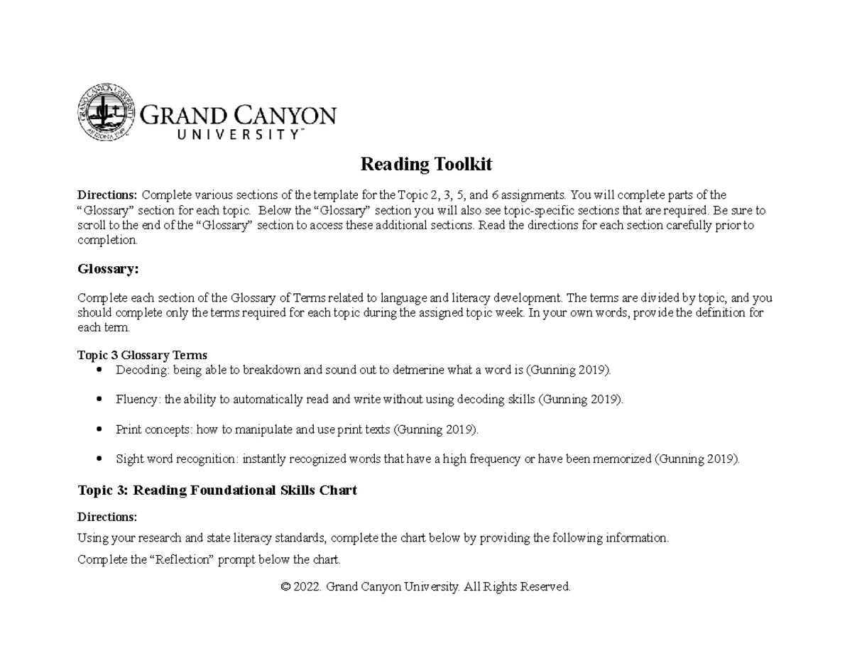 Reading toolkit 2 - Reading Toolkit Directions: Complete various ...