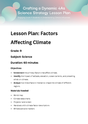 Lesson Plan Understanding Weather and Climate - Lesson Plan ...
