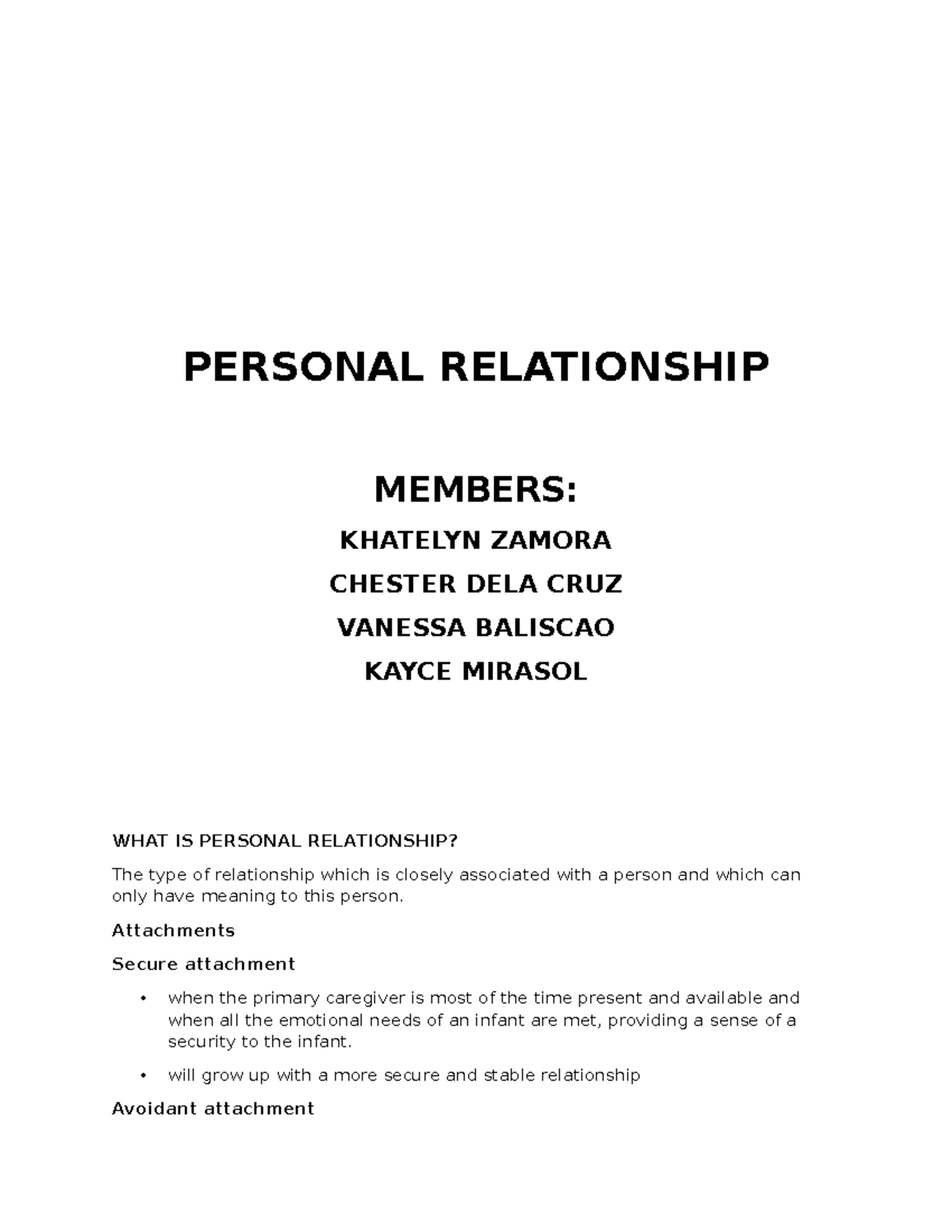 Personal Relationship Powerpoint Report - PERSONAL RELATIONSHIP MEMBERS ...