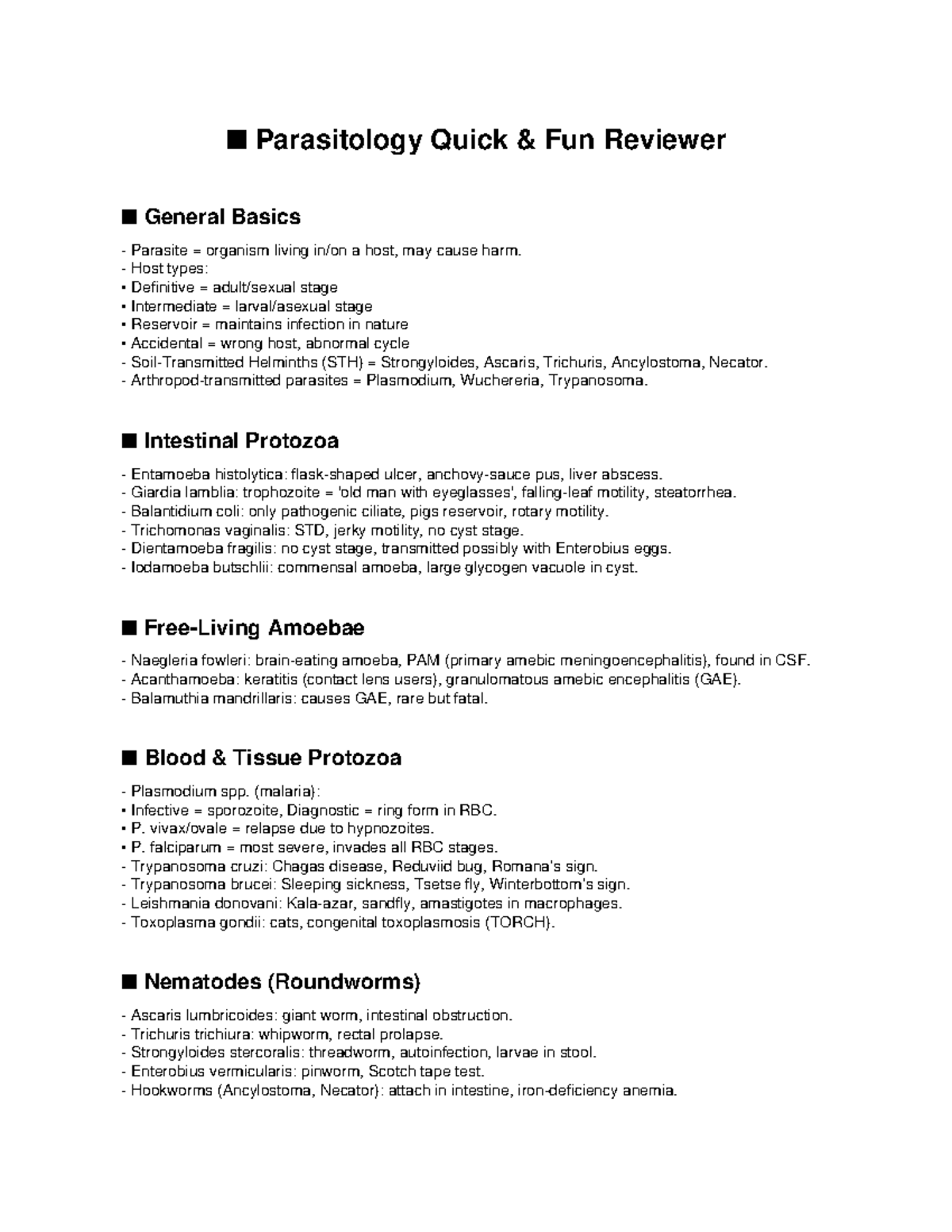 Parasitology 101: Quick Reviewer on Parasite Basics - Studocu