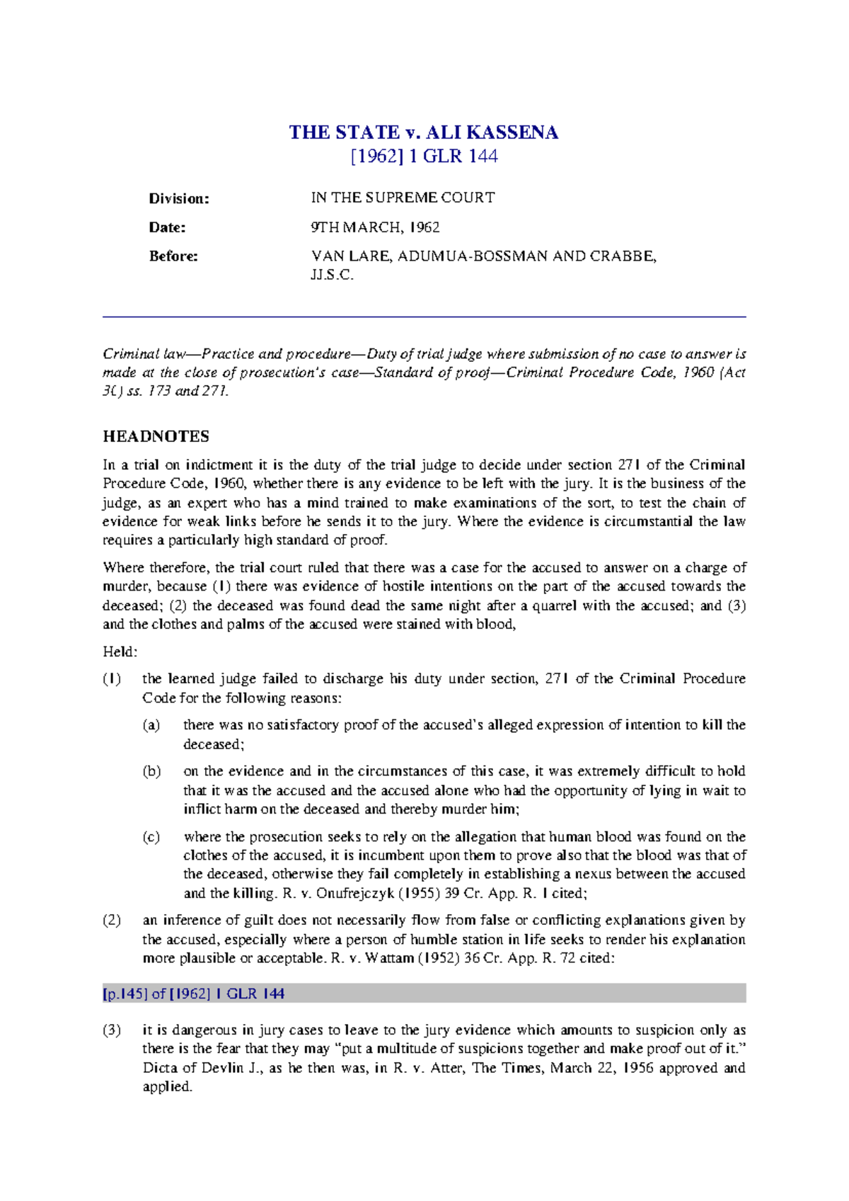 **Title: Appeal Review in THE STATE v. ALI KASSENA: Case Analysis [1962 ...