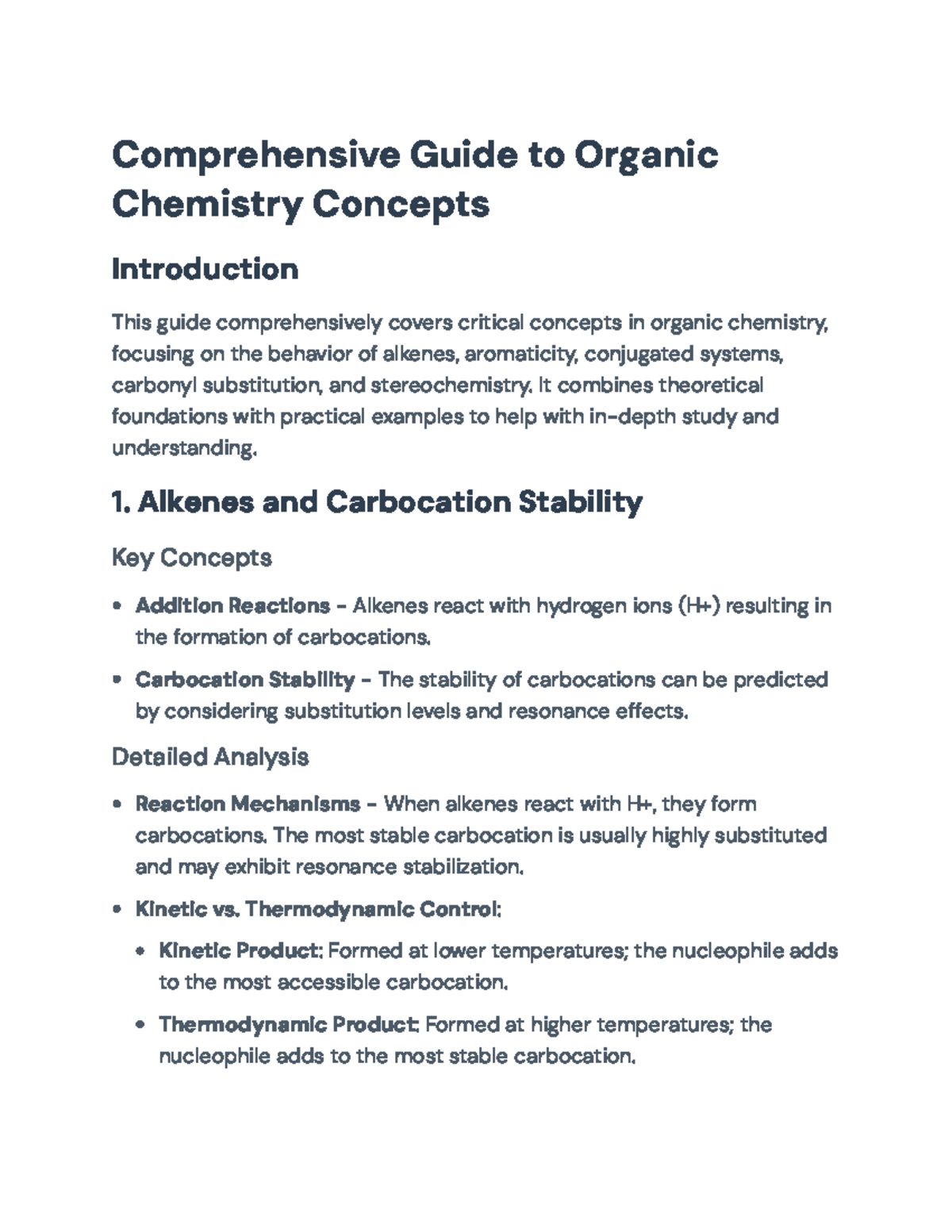 Organic Chemistry Concepts: Alkenes, Aromaticity, and Stereochemistry ...