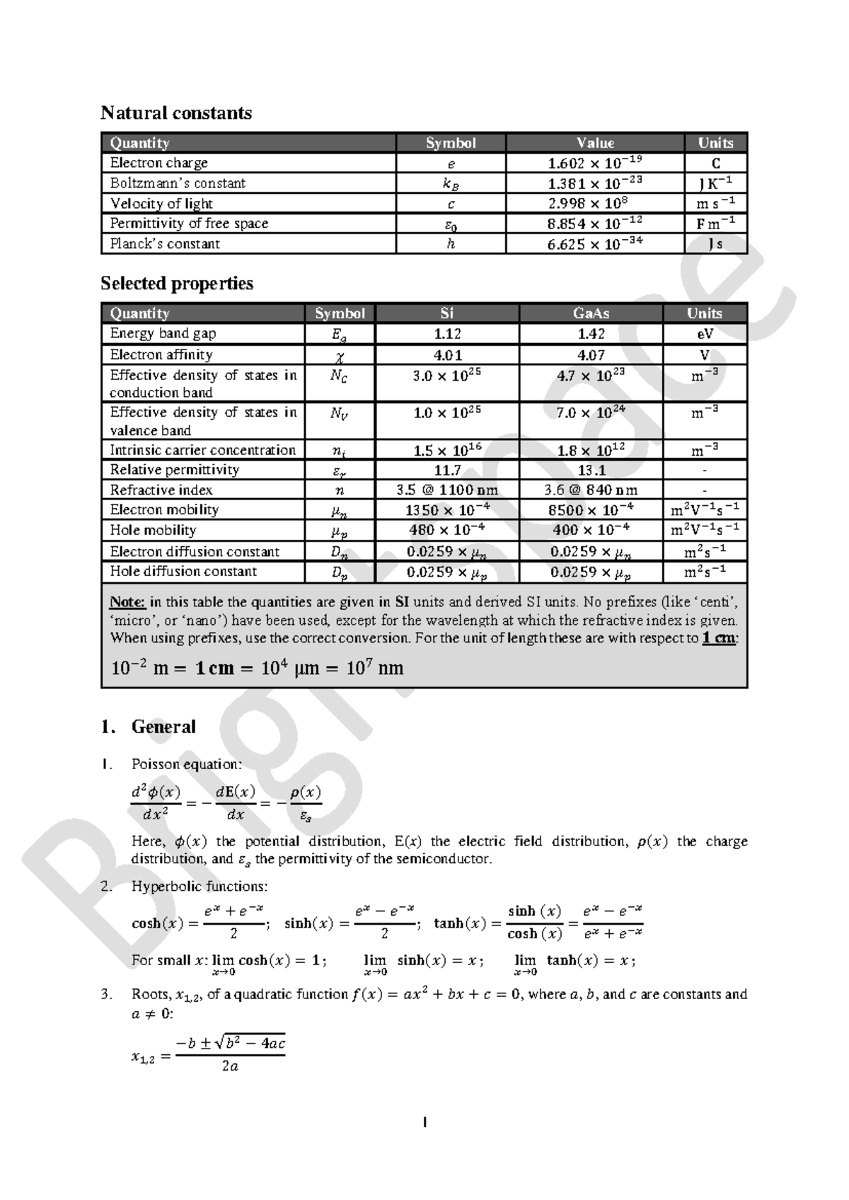 ET4377 Formula Sheet: Key Constants and Semiconductor Relations ...
