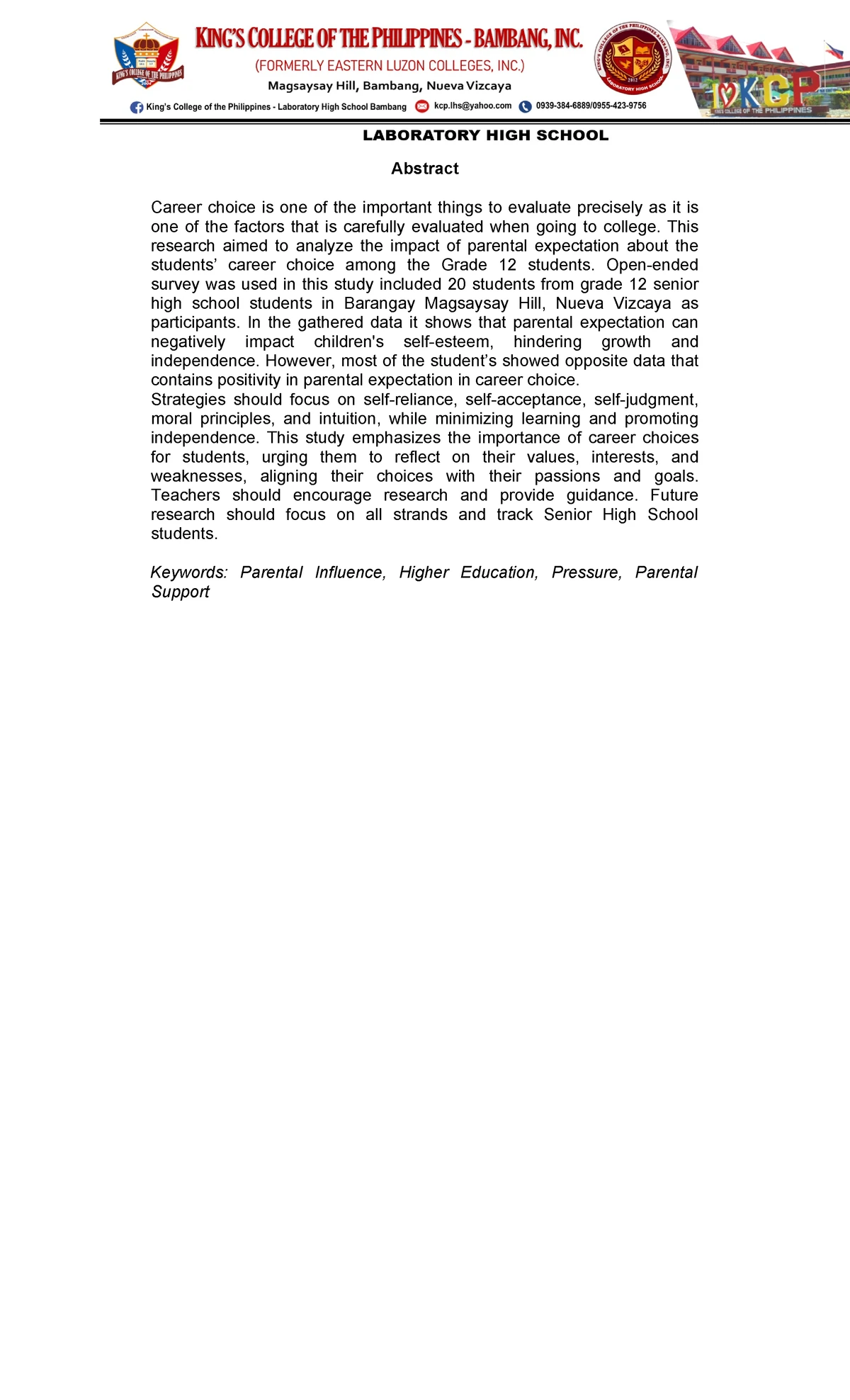 RRL - Parental Expectations and Children's Career Choices Insights ...