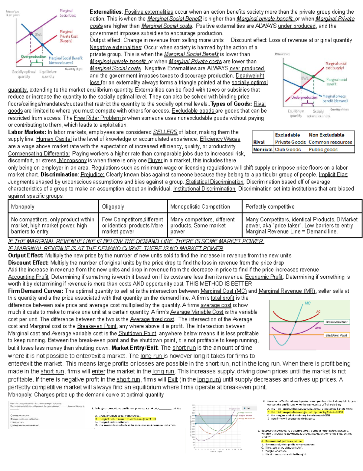Microeconomics Cheat Sheet: Externalities, Markets, and Labor (ECO 101 ...