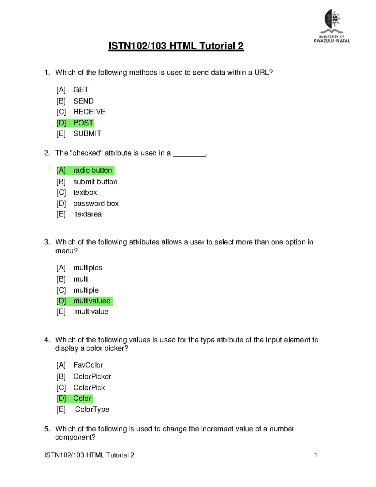 ISTN103 HTML Tutorial 2: Key Questions and Concepts - Studocu