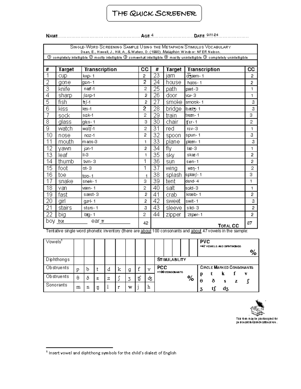 Articulation Screener (1) - N - Studocu