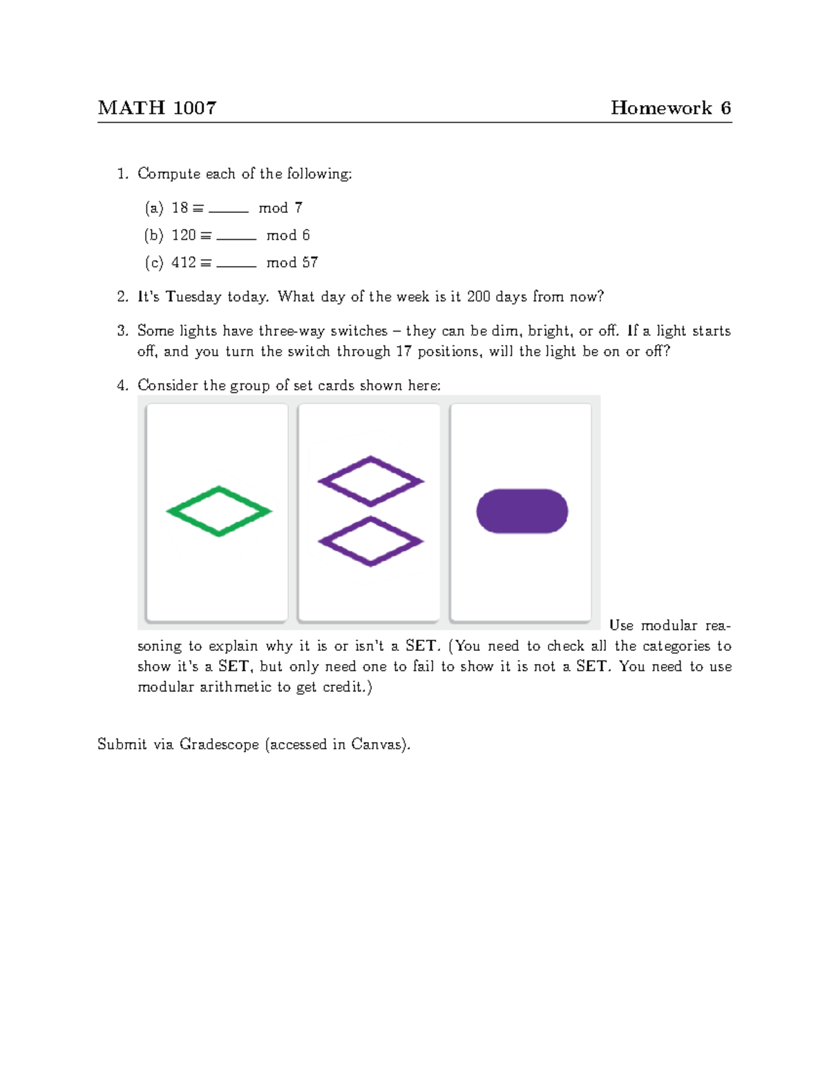 1007G hwk 6 (modular) - HW 6 - MATH 1007 Homework 6 Compute each of the ...
