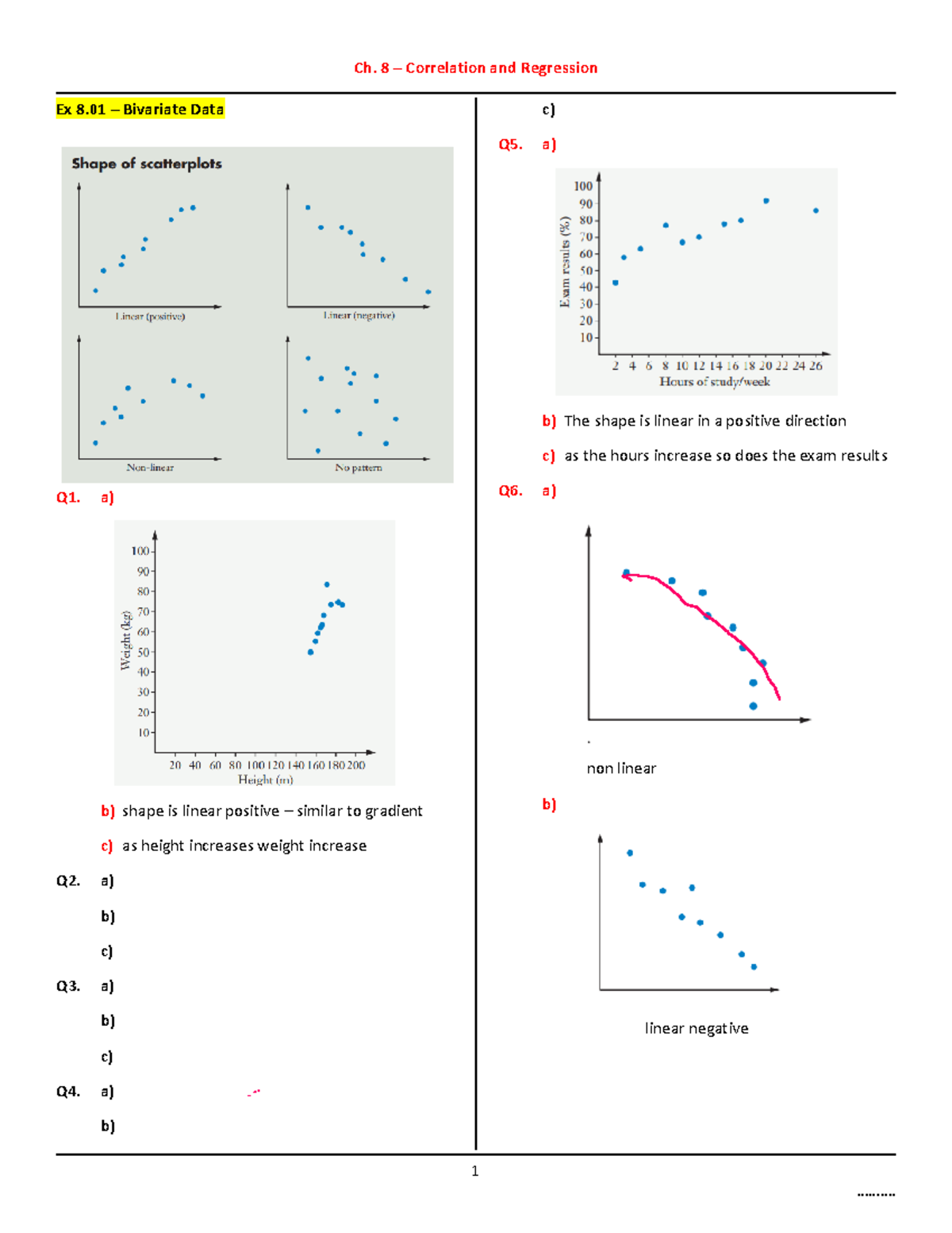 Solution chapter-8-Correlation and regression - 1 Ex 8 – Bivariate Data ...