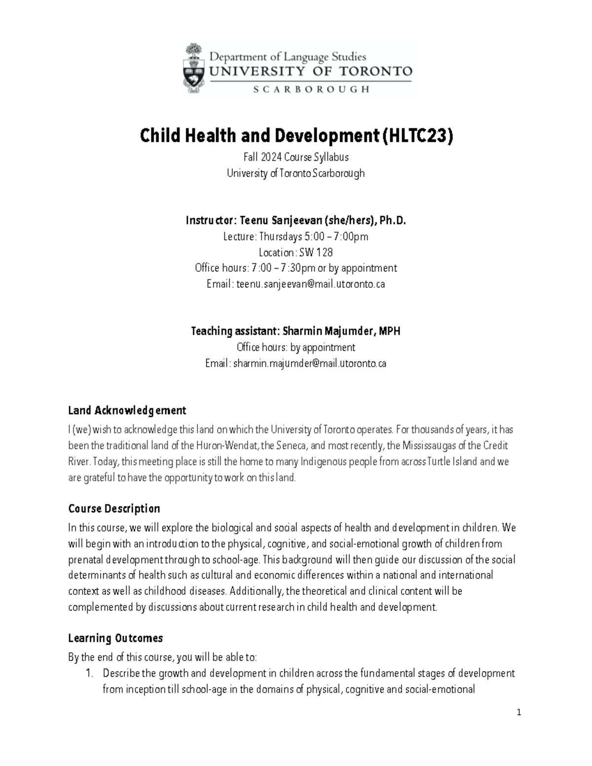 HLTC23 Fall 2024 Child Health & Development Course Syllabus - Studocu