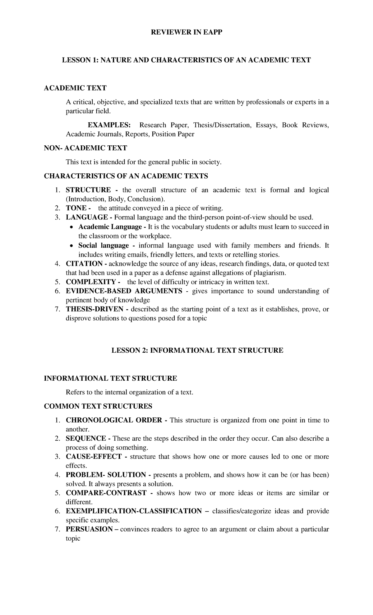 Reviewer in EAPP lesson 1: Nature and characteristics of academic text ...