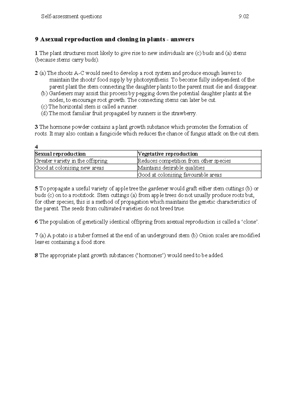 FORM-3 Asexual Reproduction & Cloning in Plants - Answers - Studocu