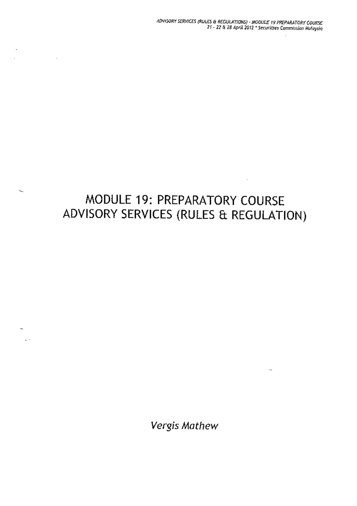 Module 19: Advisory Services Rules & Regulations Overview for Prep ...