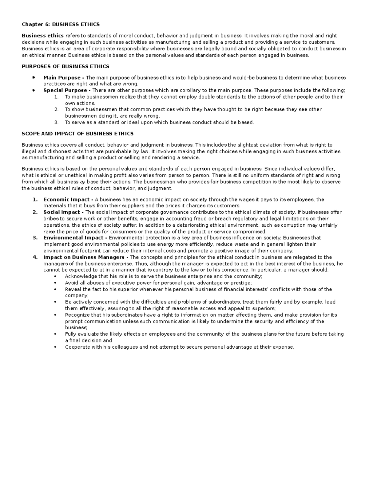 Govbus-6 - chapter 6 - Chapter 6: BUSINESS ETHICS Business ethics ...