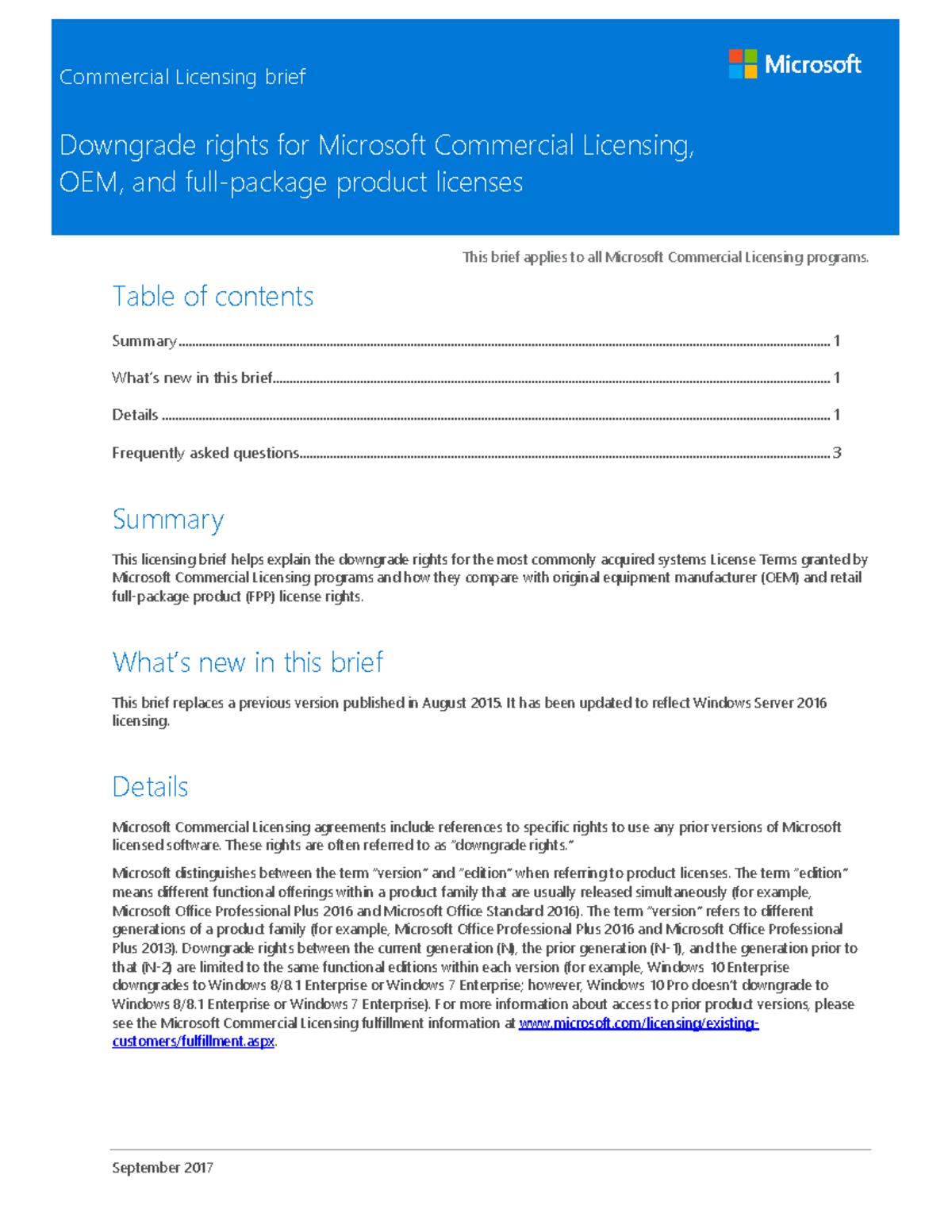Microsoft Commercial Licensing Downgrade Rights Overview - Studocu