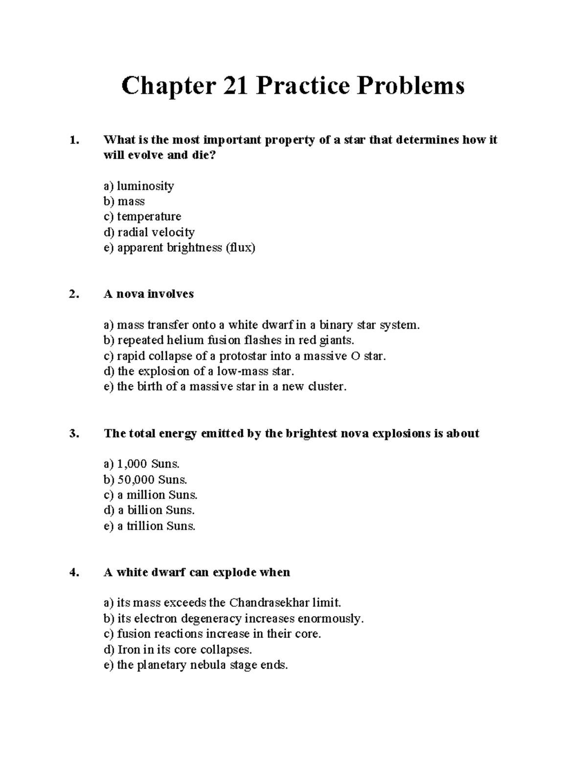 Chapter 21 Practice Problems: Stellar Evolution & Supernovae Concepts ...