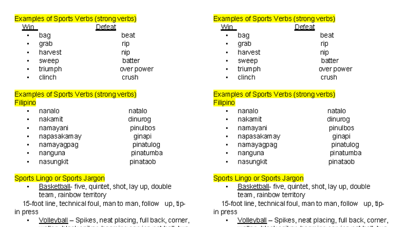 Sports Verbs and Jargon: Key Terms for Athletes and Fans - Studocu