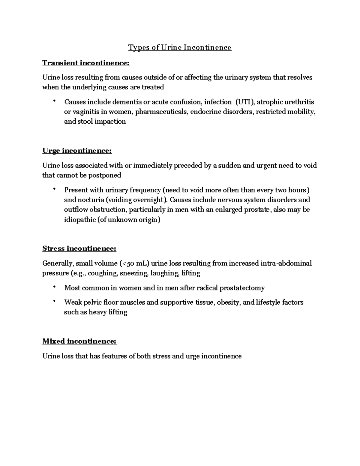 Types of Urine Incontinence - Types of Urine Incontinence Transient ...
