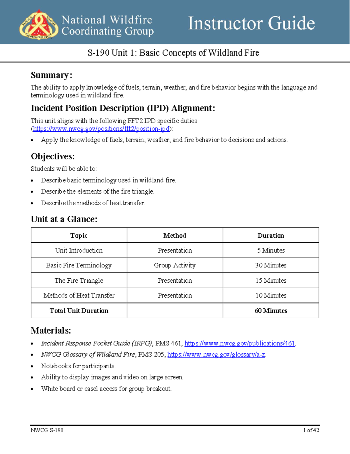 S-190 Unit 1: Wildland Fire Terminology & Behavior Overview - Studocu