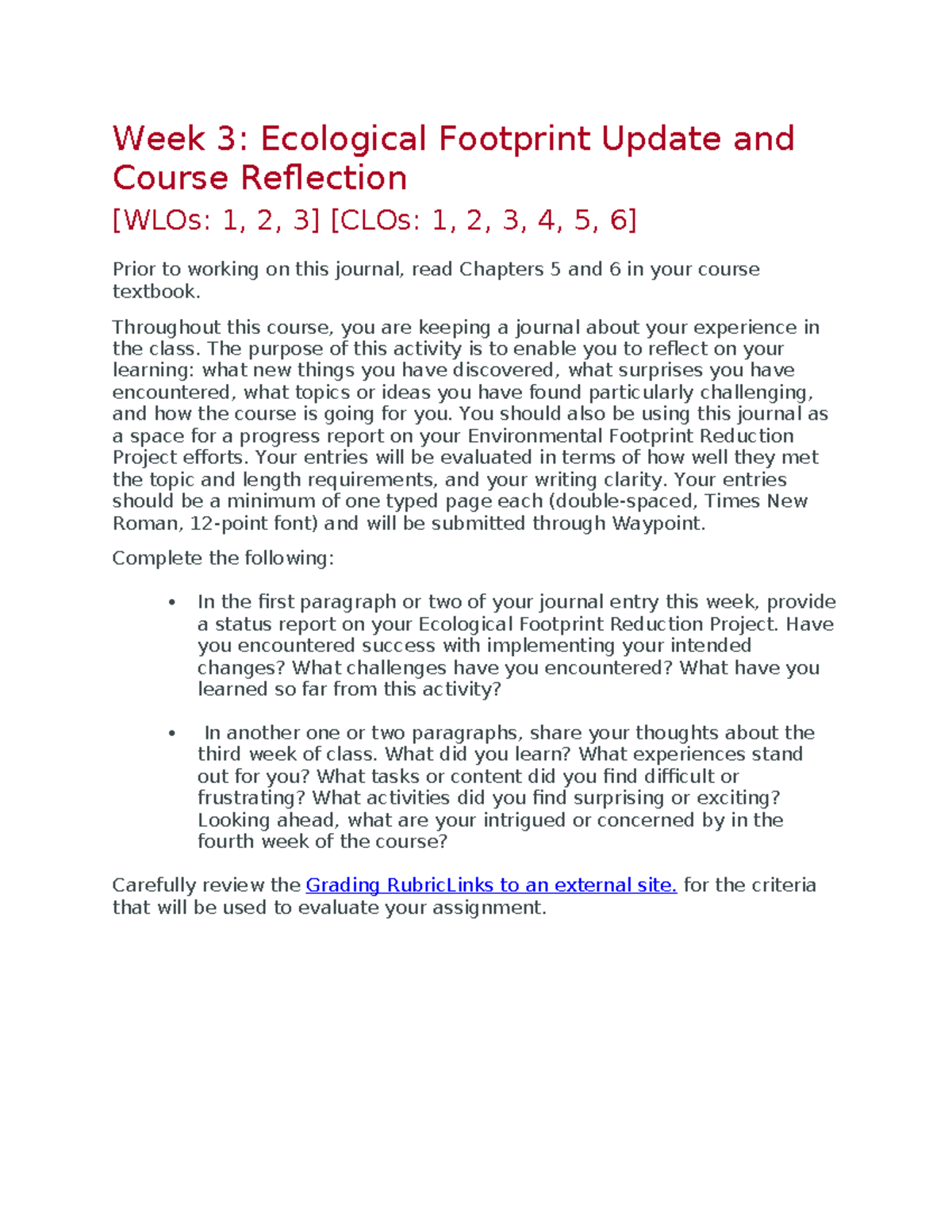 SCI207 Week 3 Journal: Ecological Footprint Reflection & Progress - Studocu