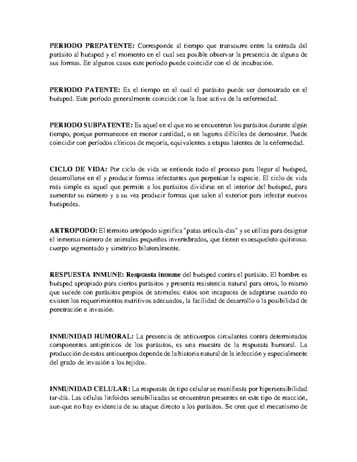 Glosario - Terminología de Parásitos y Respuestas Inmunes - Studocu