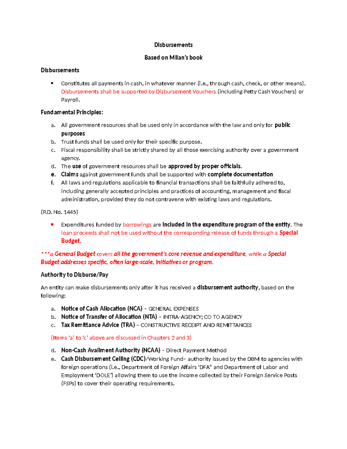 Disbursements - Lecture Notes on Financial Management Principles - Studocu